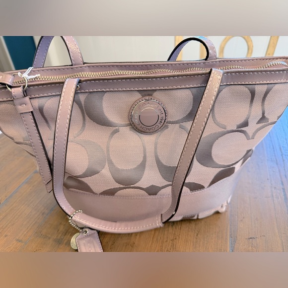 Coach | Bags | Coach Signature Striped Canvas Tote Ice Purple Nwt ...
